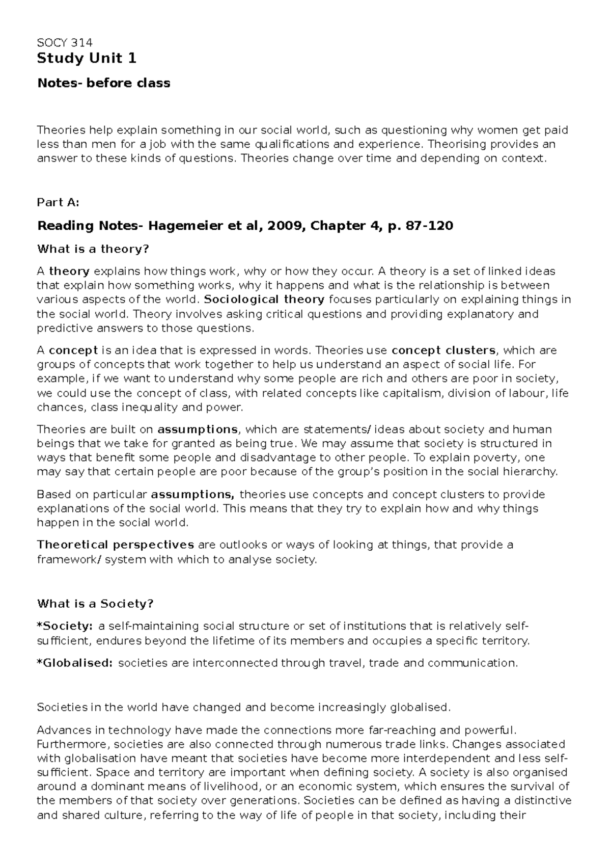 SOCY 314 - Study Unit 1: Theories and Concepts in Sociology - Studocu