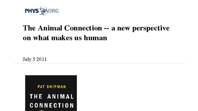 The Animal Connection: A New Perspective on Human Evolution (2011 ...