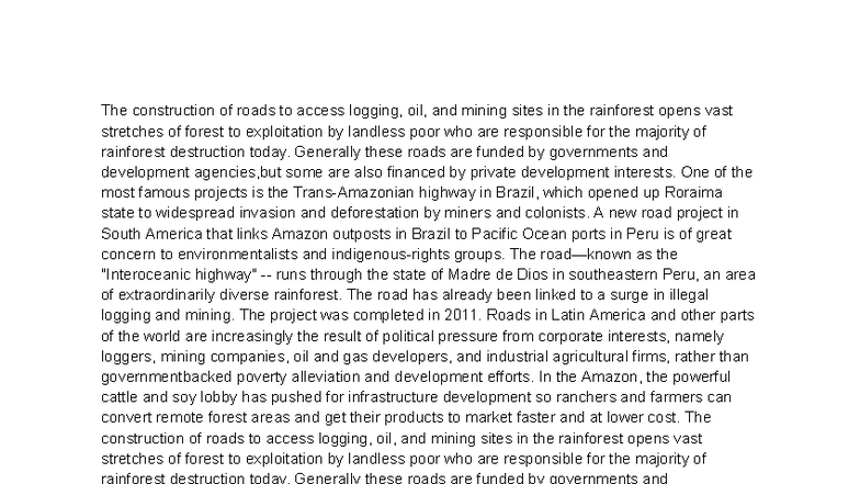 Project Roads in a Rainforest: Impacts on Ecosystems and Communities ...