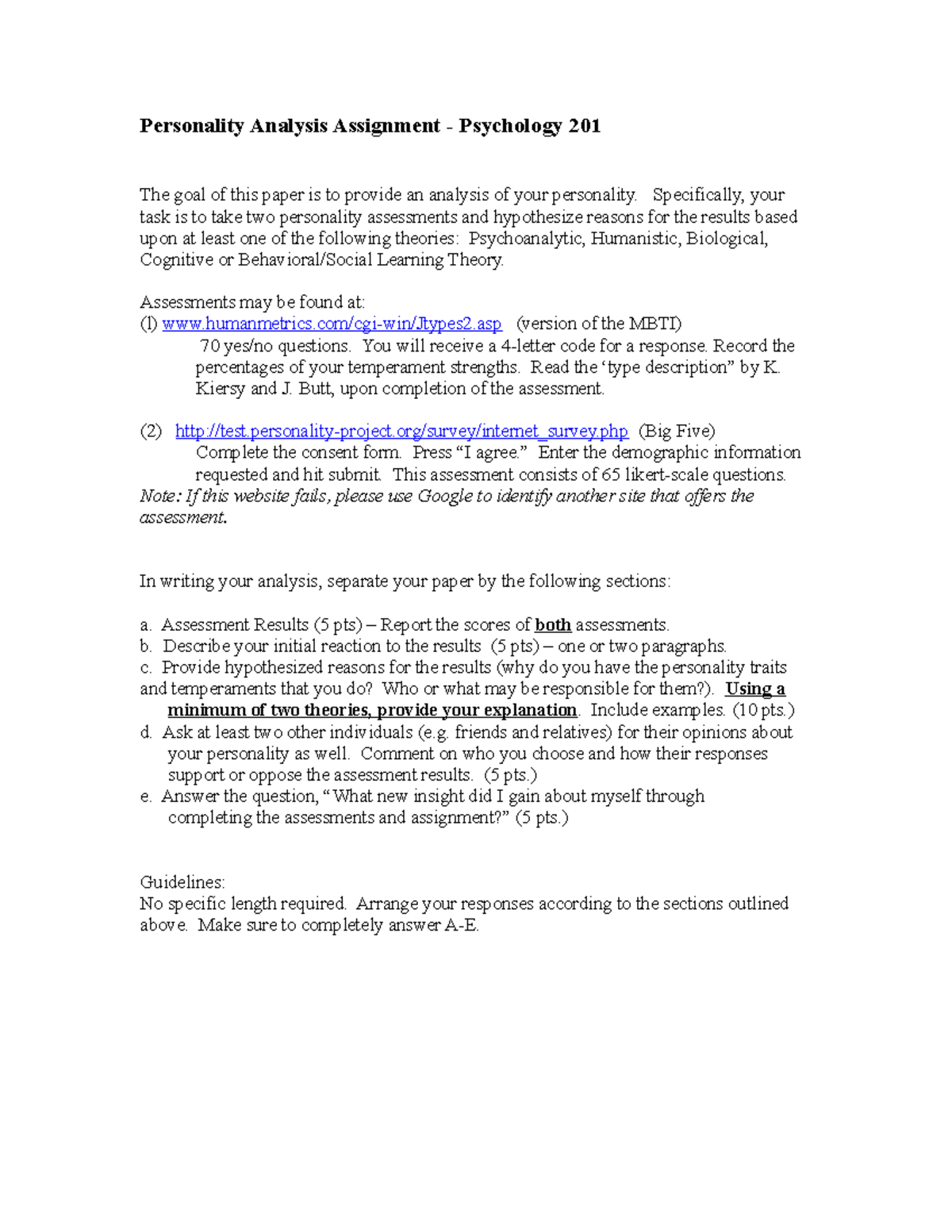 Personality Analysis Assignment - PSY 201 FA16 Insights & Theories ...