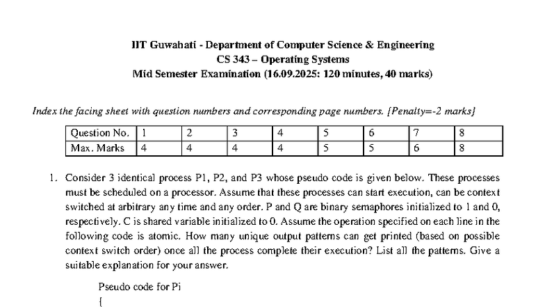CS343 Operating Systems Mid Semester Exam Solutions (2025) - Studocu