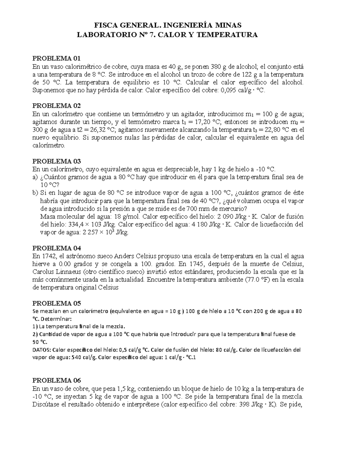 Laboratorio Nº 7: Calor y Temperatura en FISCA GENERAL - Studocu