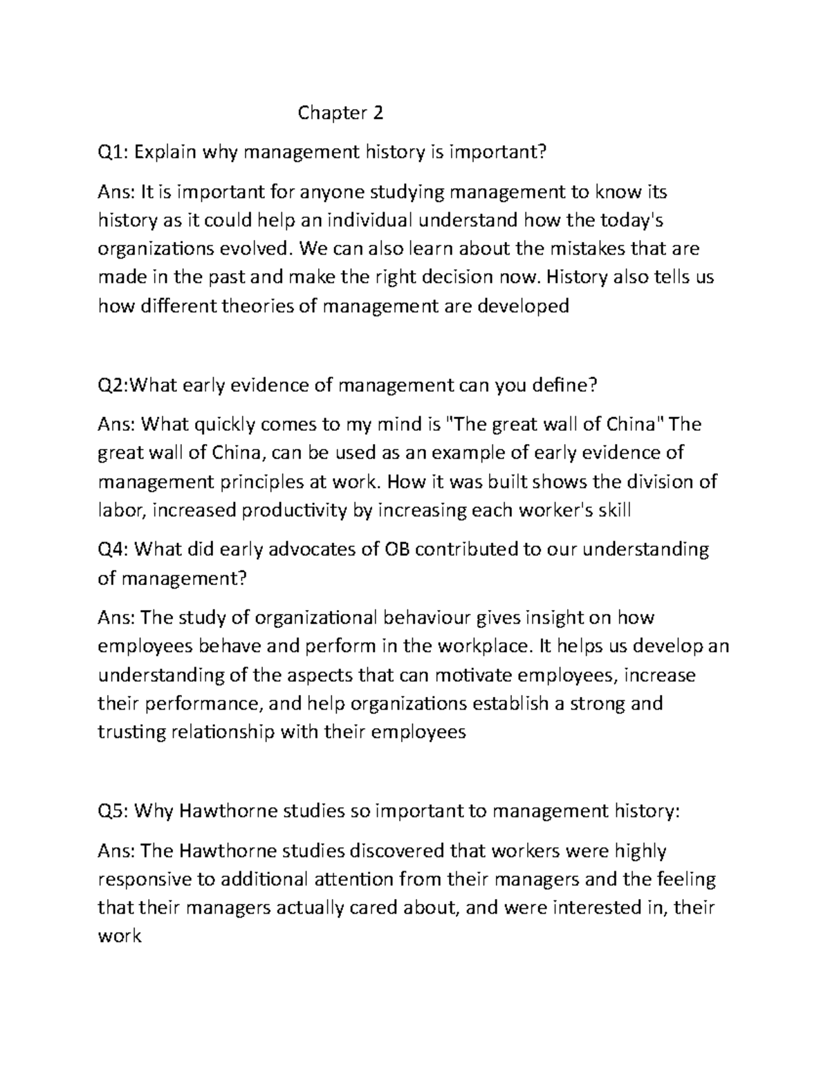 INTRODUCTUON TO MANAGEMENT BOOK Chapter 2 ( QUESTION ANSWERS) - Chapter ...
