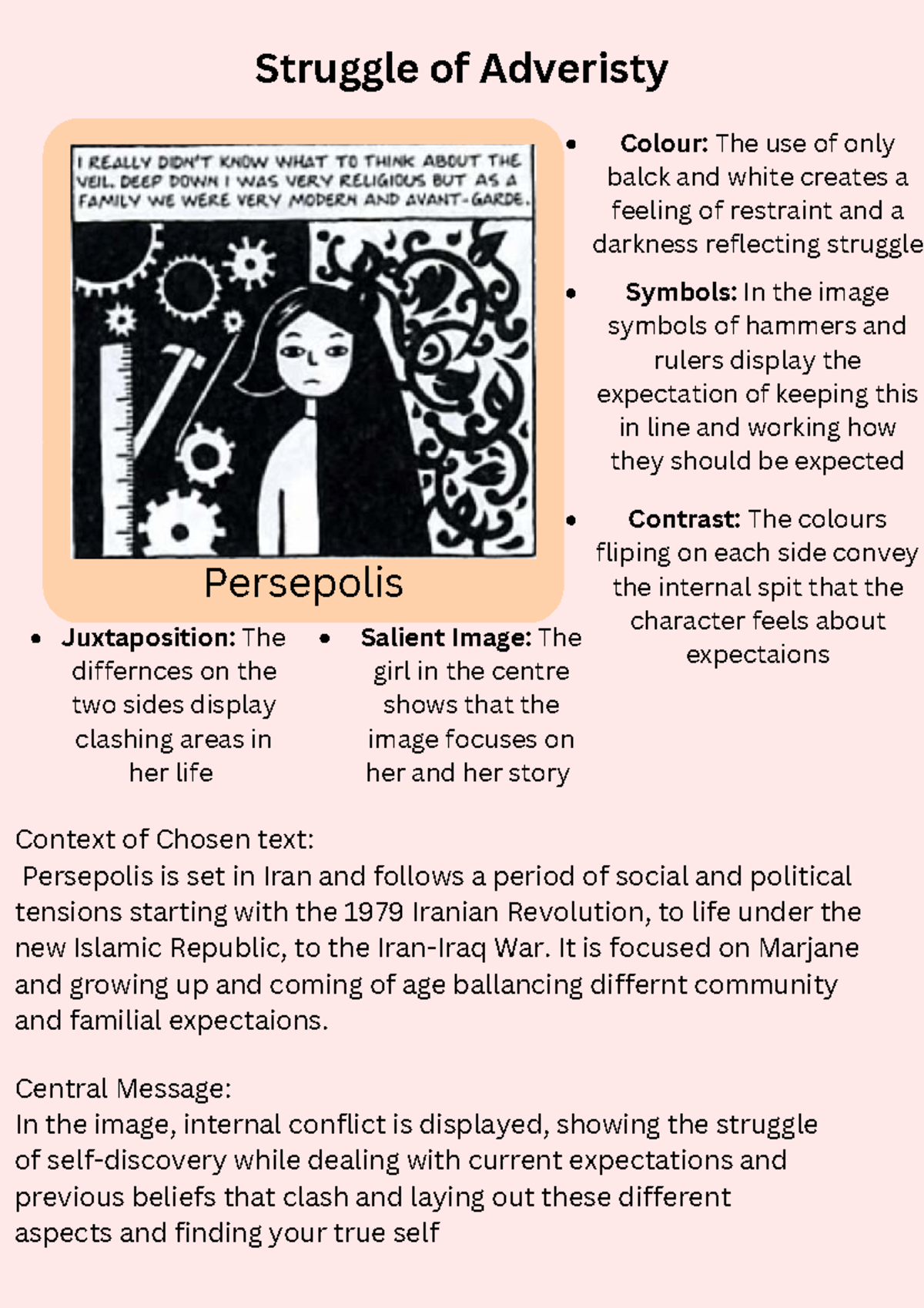 Struggle of Adversity: Analysis of Persepolis in Context - Studocu