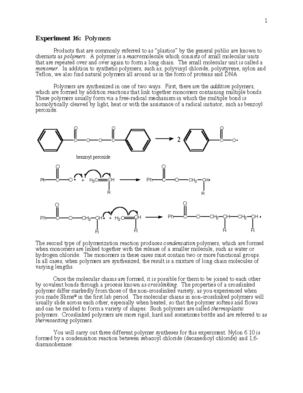 Polymerization Lab Report: Synthesis of Nylon, Bakelite & Co-Polymer ...