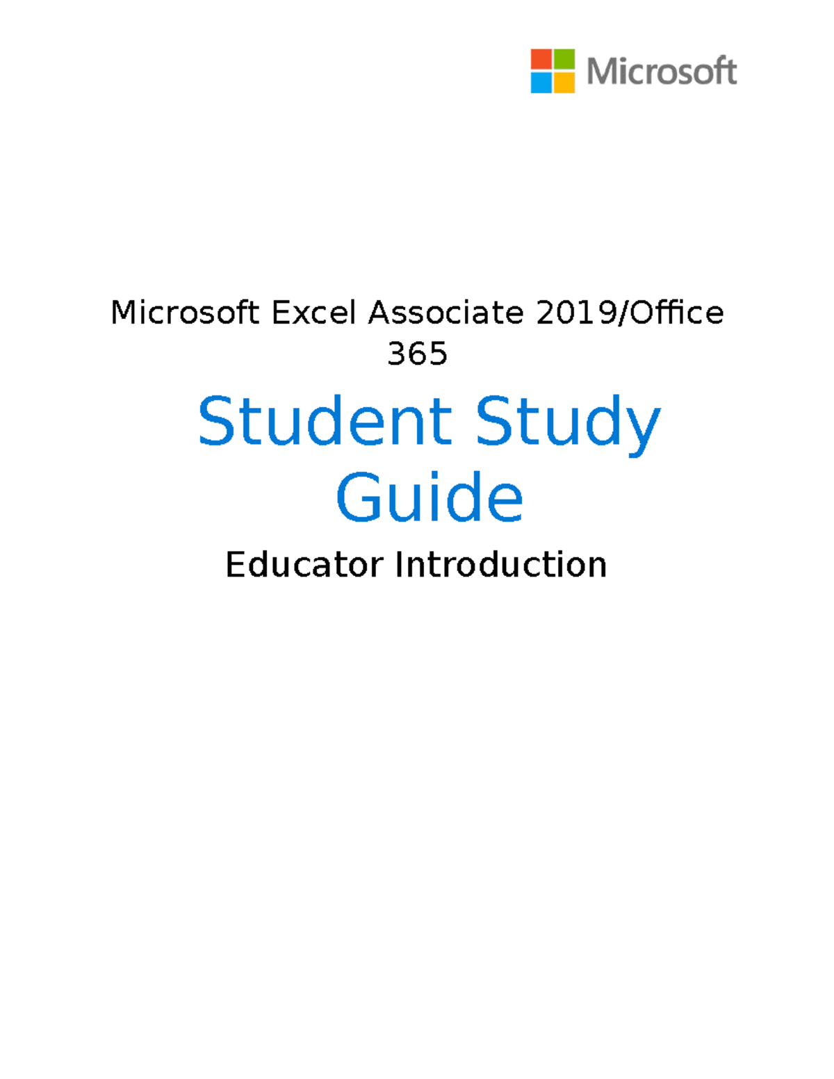 Introduction Educator - Microsoft Excel Associate 2019/Office 365 ...