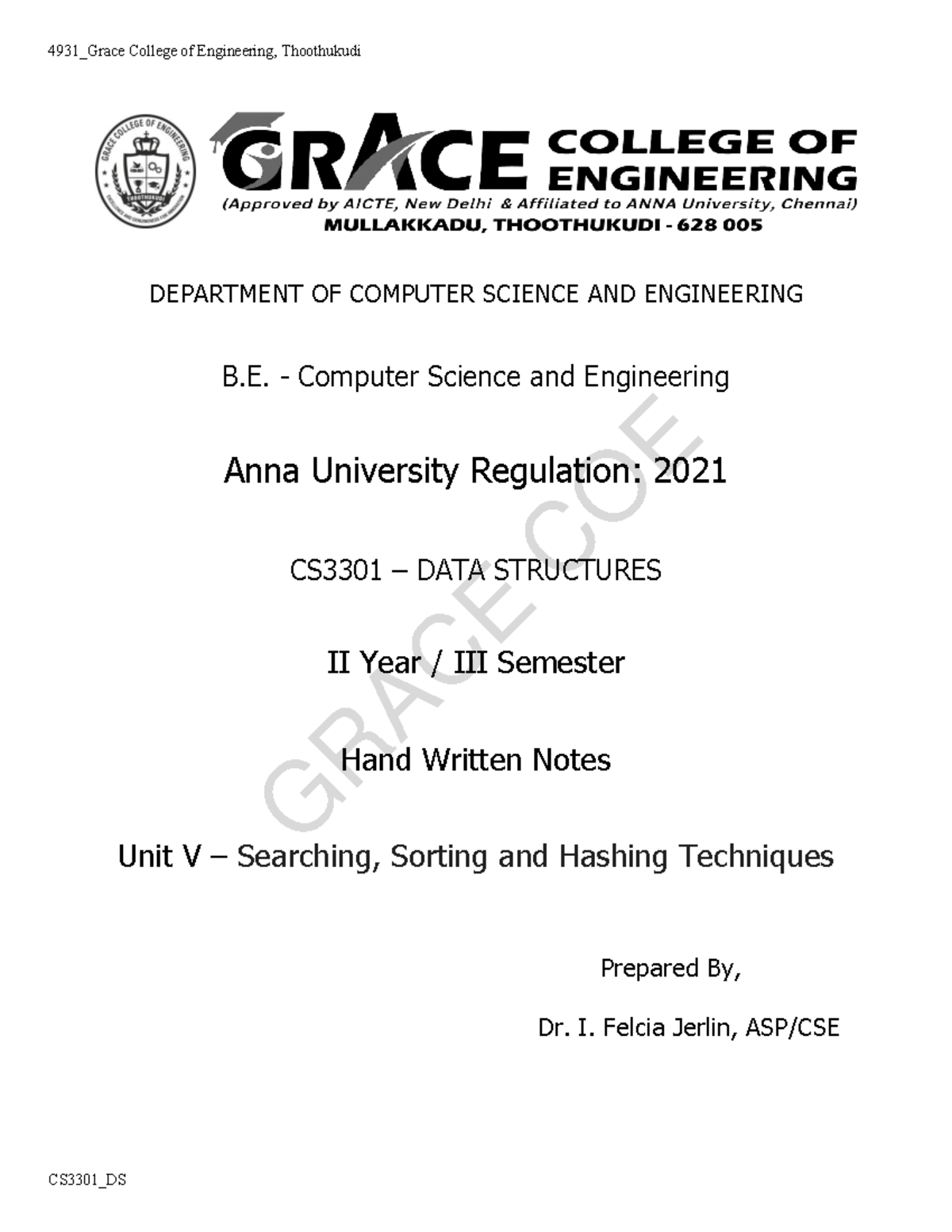 III CSE CS3301 DS UNIT5 - computer science and engineering - Machine ...