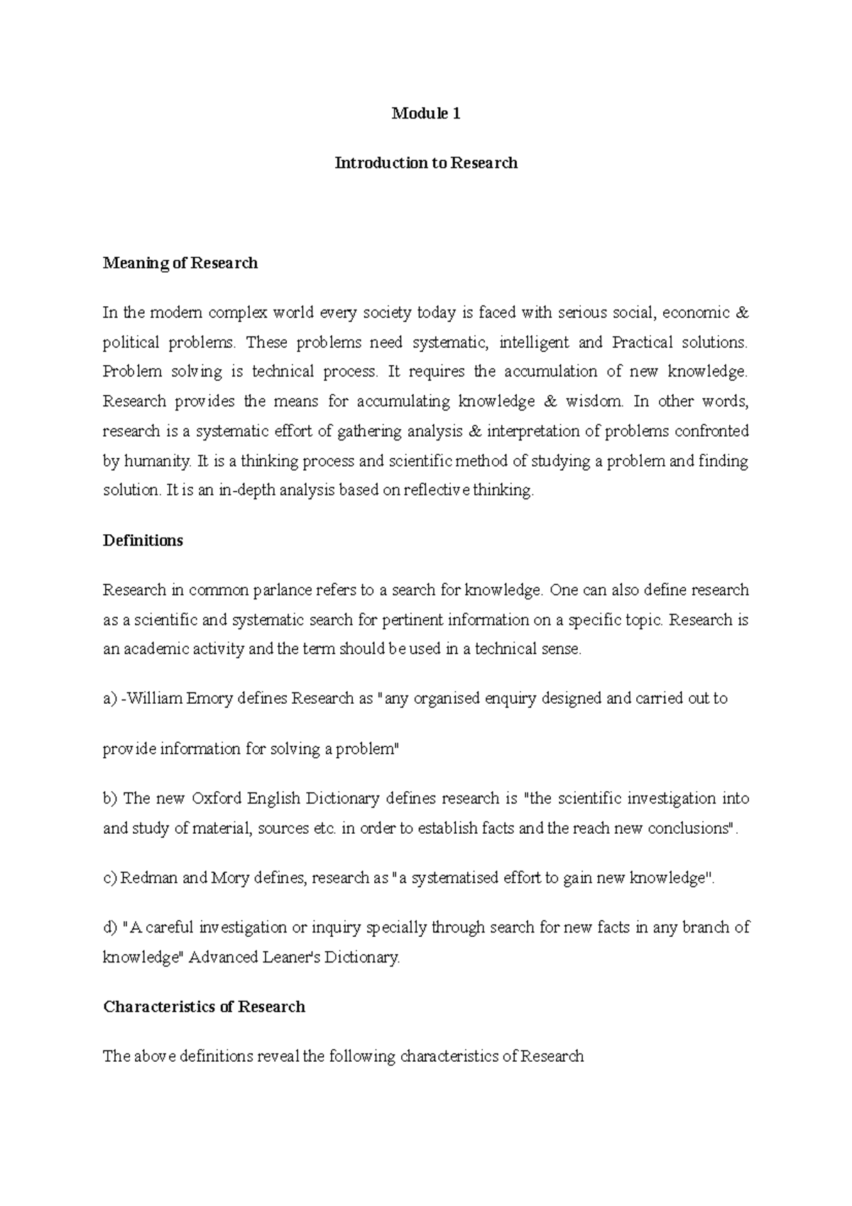 Unit 1 - Meaning of Research - Module 1 Introduction to Research ...