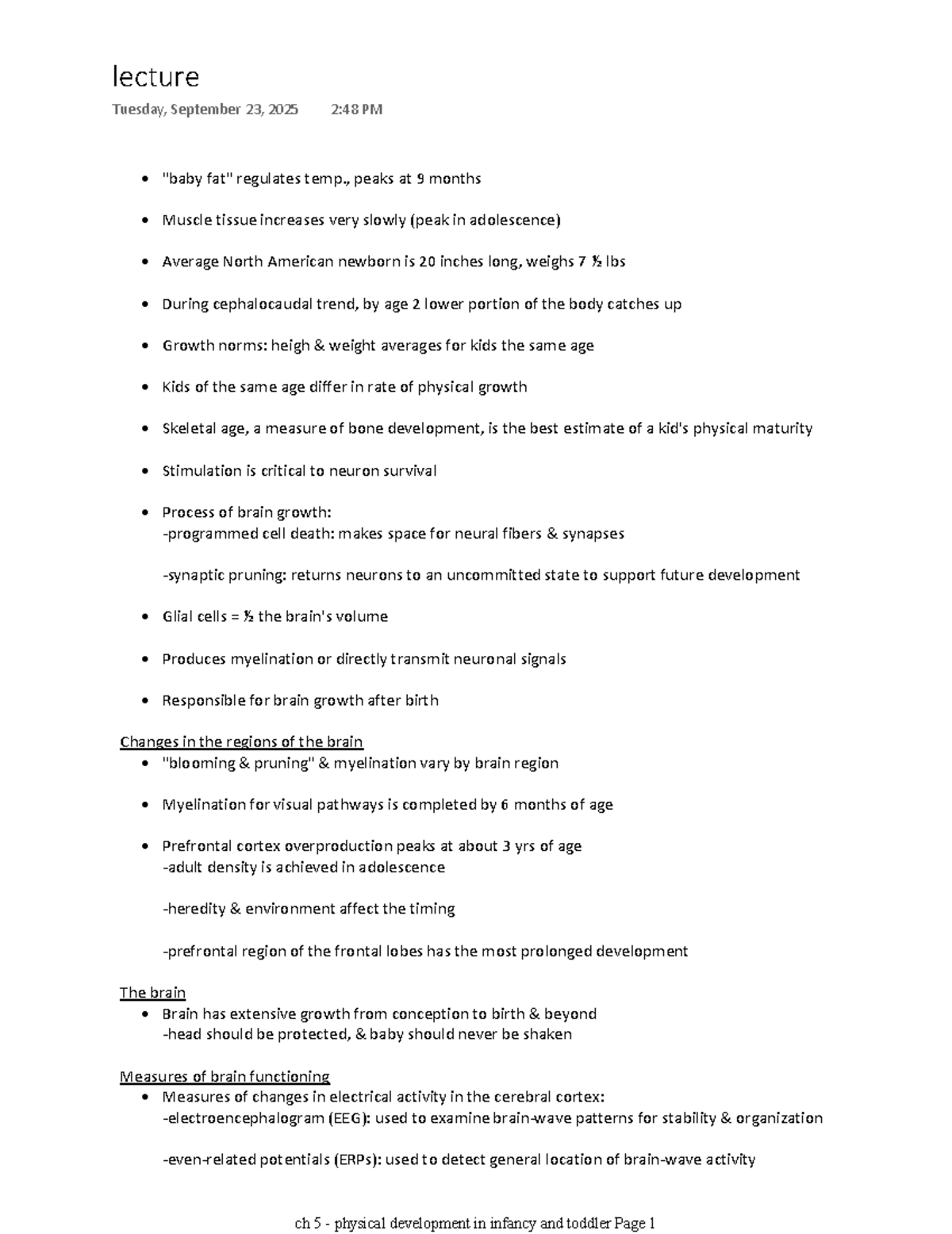 Ch 5: Physical Development in Infancy and Toddler - Studocu