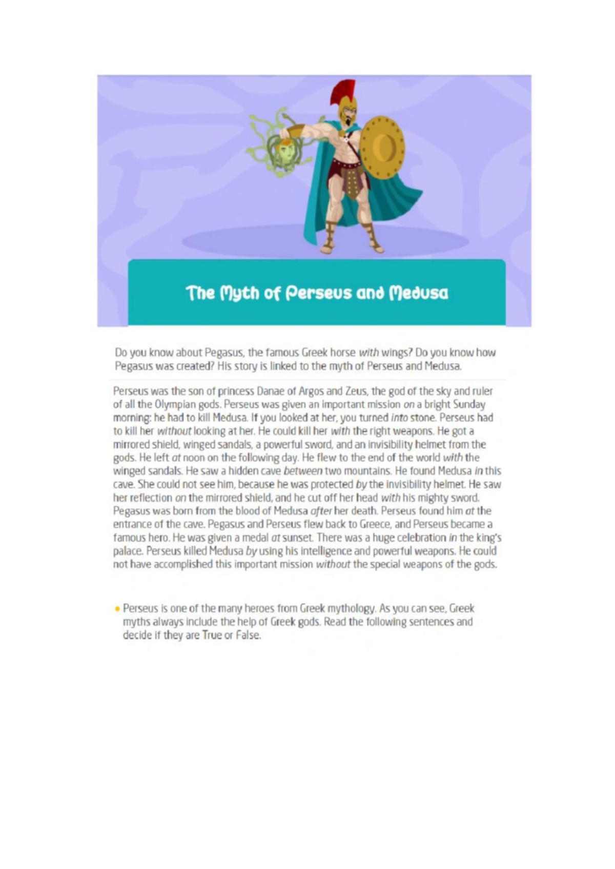 The Myth of Perseus and Medusa: A Greek Hero's Journey - Studocu