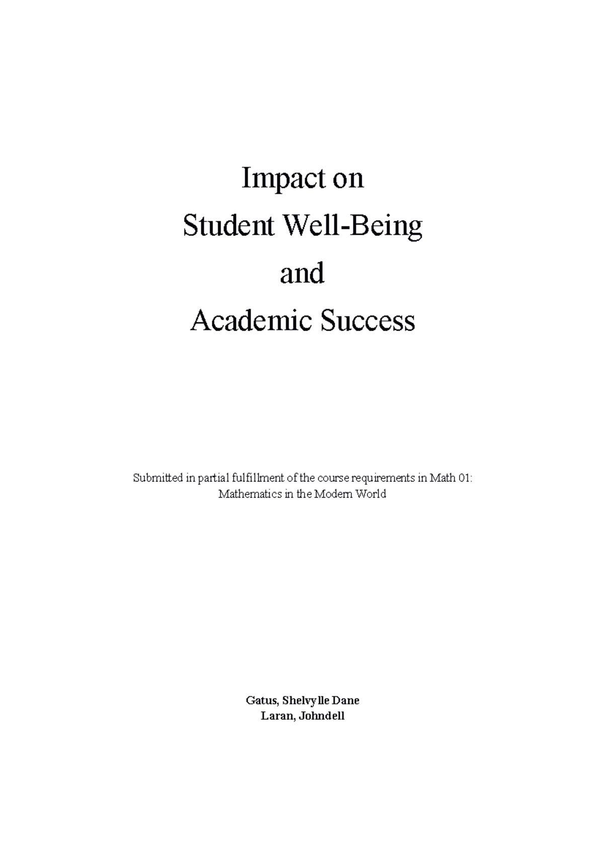 MATH 01: Data Management and Its Impact on Student Well-Being - Studocu