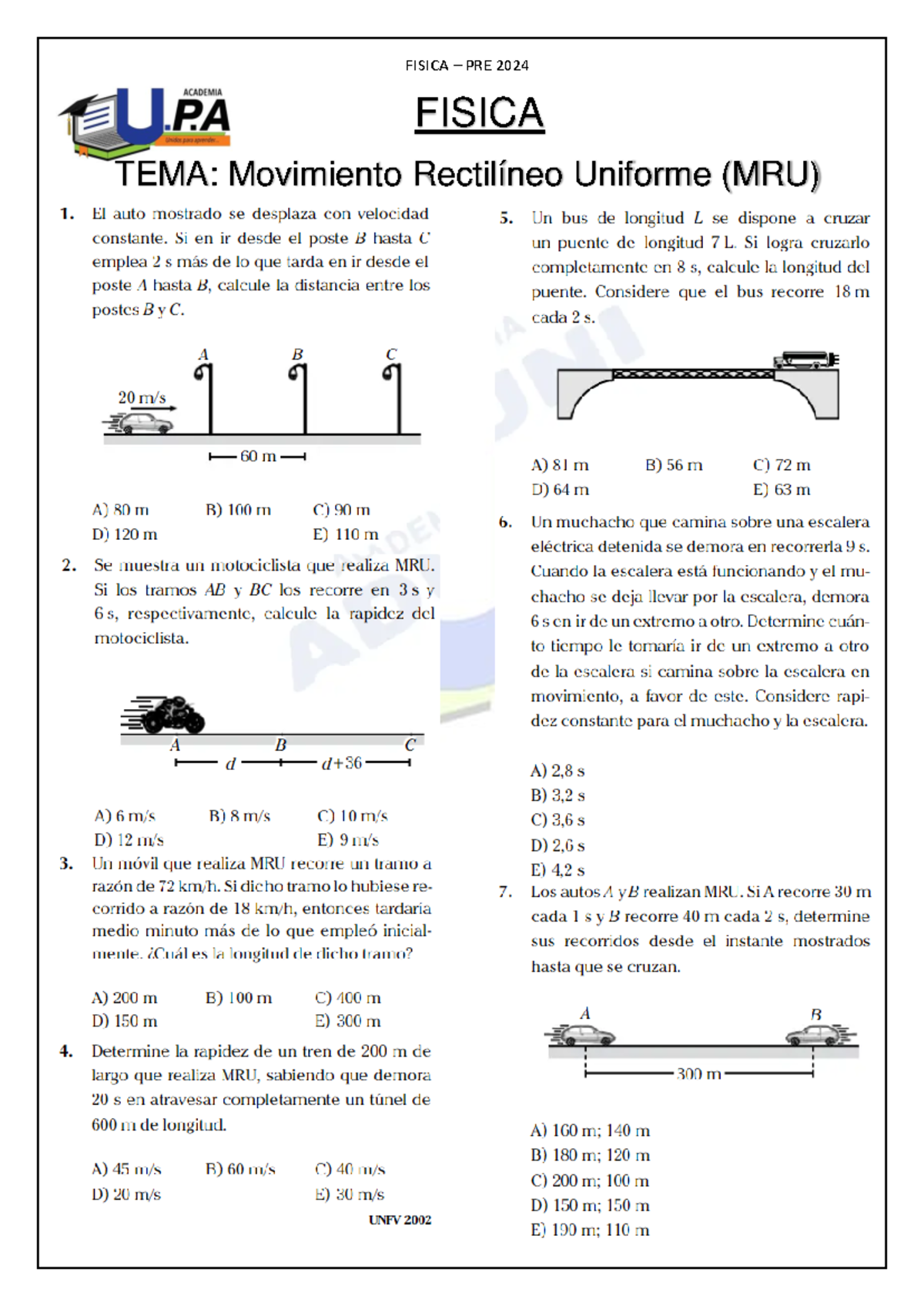 3. Ejercicios DEL MRU - fisica - FISICA – PRE 2024 FISICA TEMA: Movimiento Rectilíneo Uniforme ...