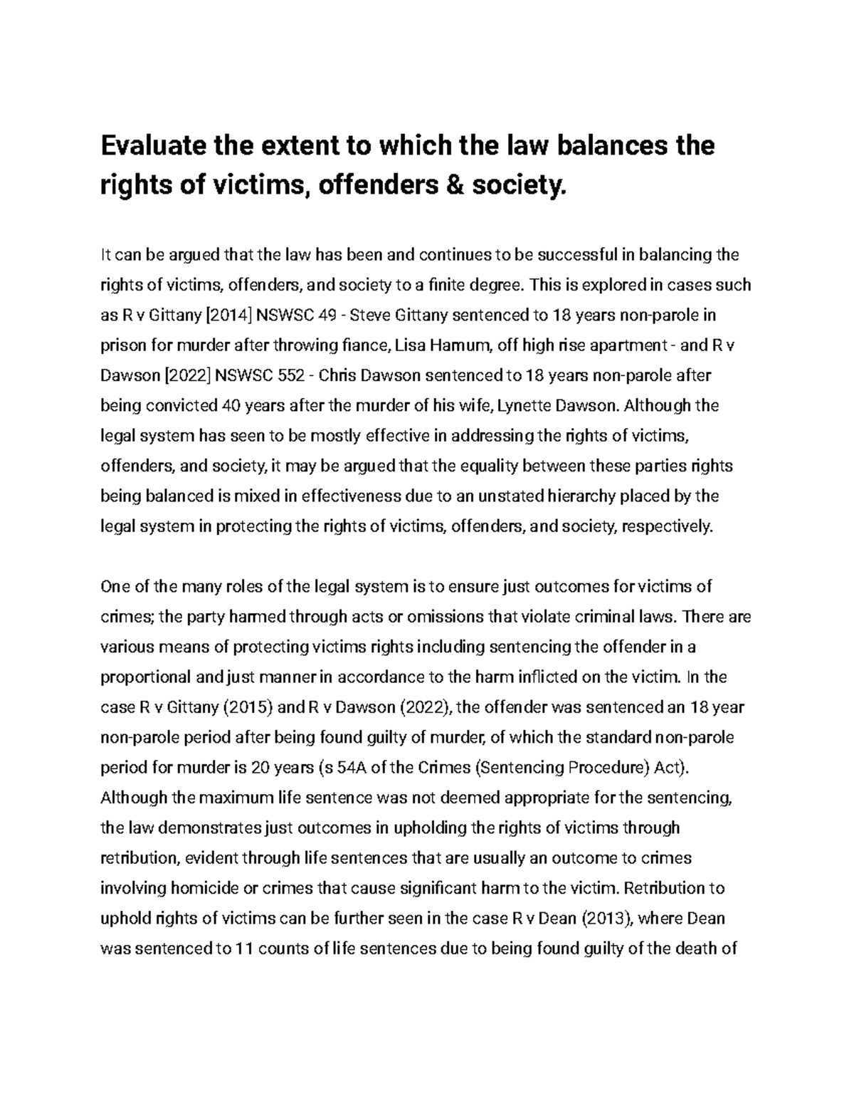 Balancing the Rights of Victims, Offenders & Society in Law: A Study ...