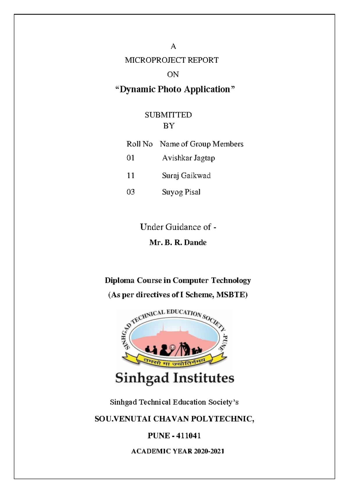 MAD Final Report(01,11,03) - A MICROPROJECT REPORT ON “Dynamic Photo ...