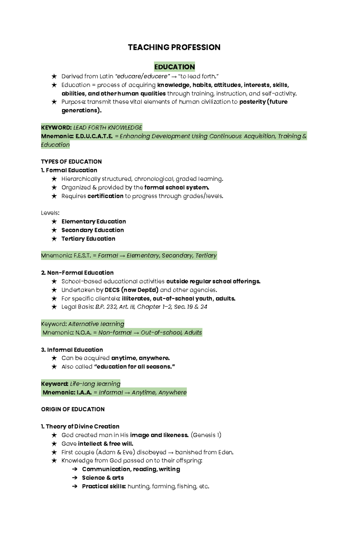 Teaching Profession Education Notes (EDU 101) - Studocu