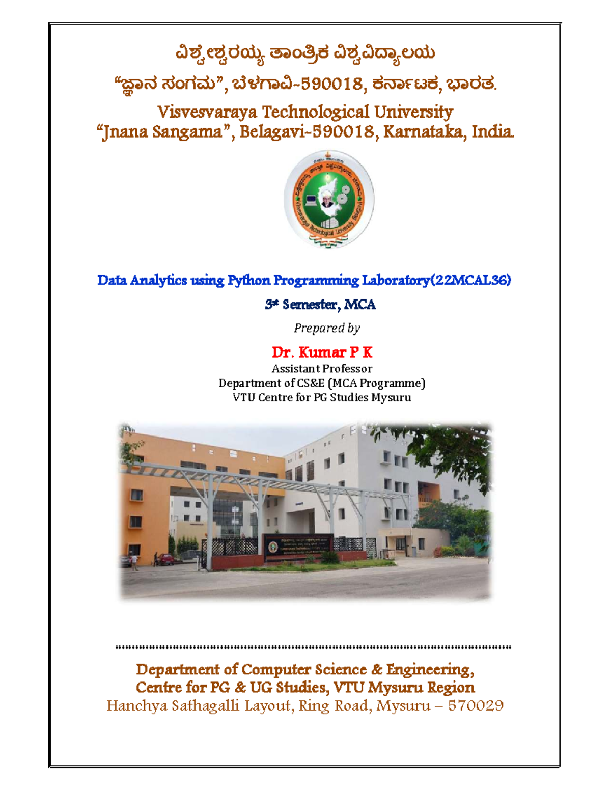 Data Analytics Using Python Programming Lab Manual (22MCAL36) - Studocu