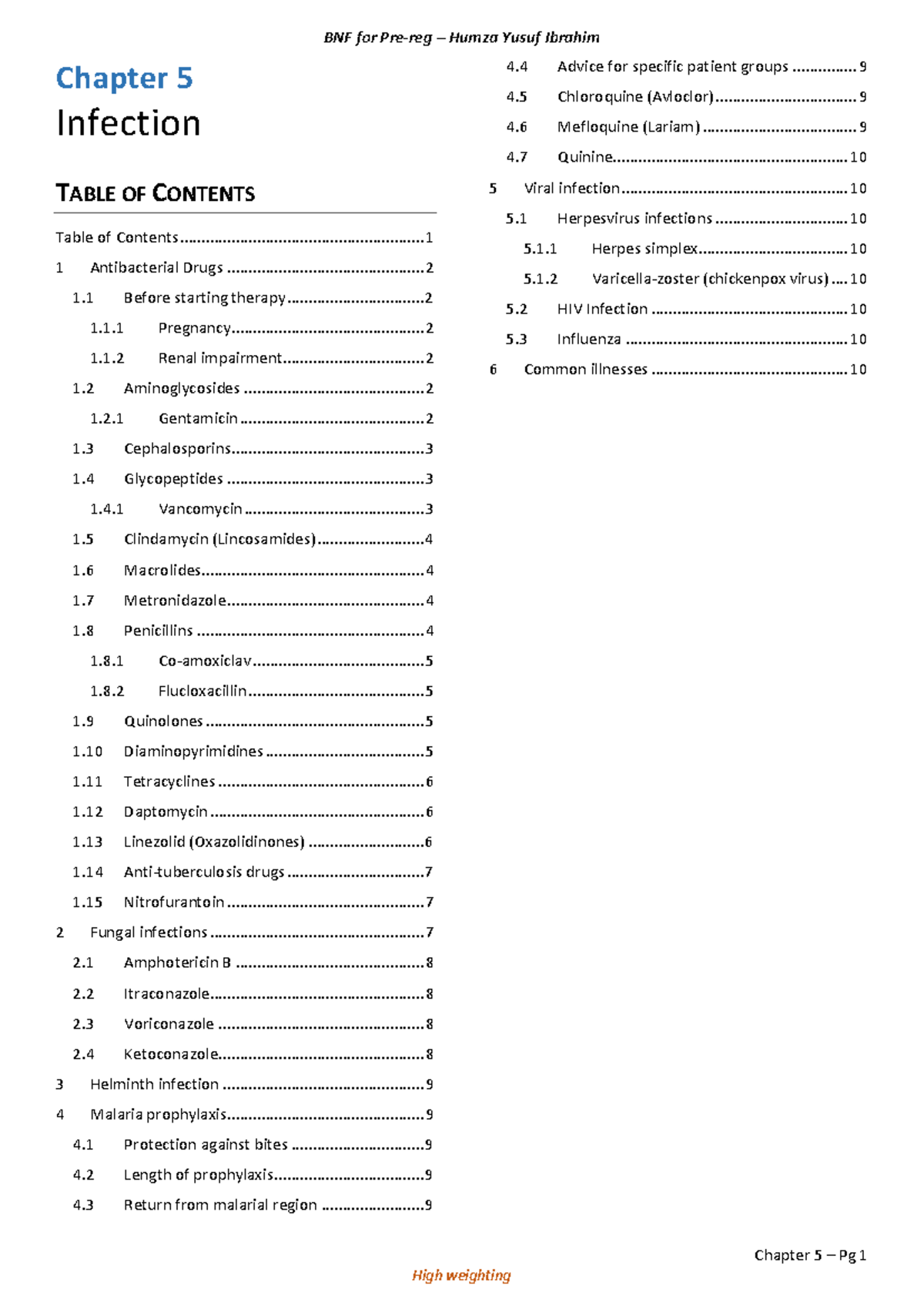 BNF for Humza Yusuf Ibrahim: Chapter 5 - Infection Overview and ...