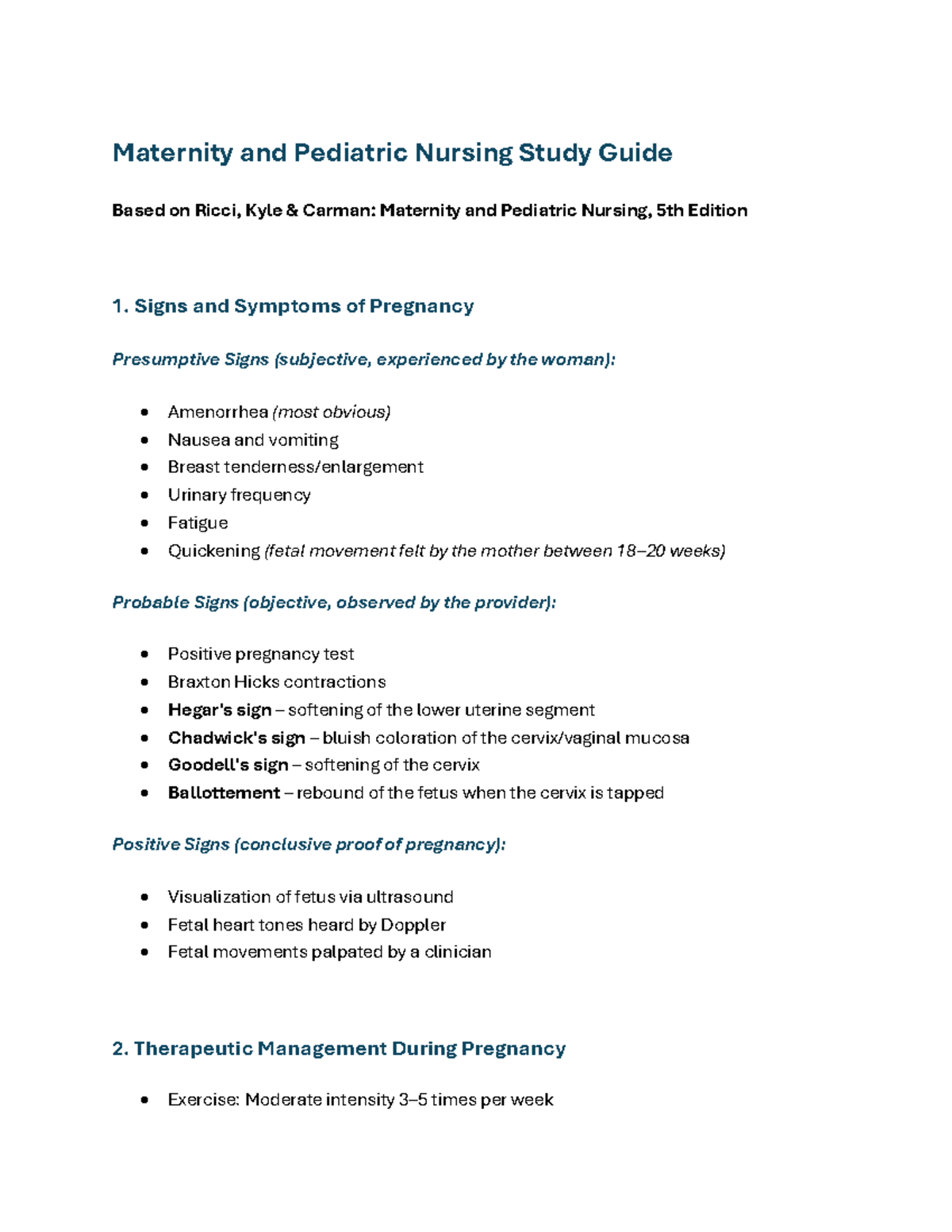 Ob 1 - Maternity and Pediatric Nursing Study Guide: Key Concepts and ...