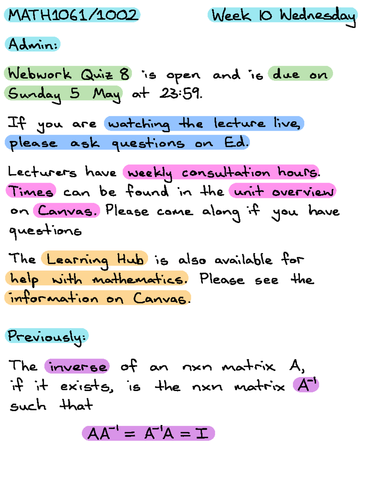 MATH1061 Lecture 10 Notes and Key Concepts - Studocu