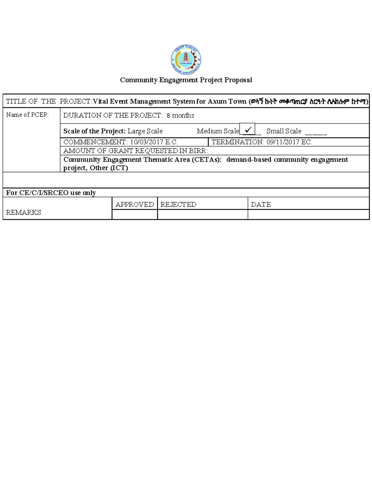 Community Engagement Project Proposal: Vital Event Management System ...