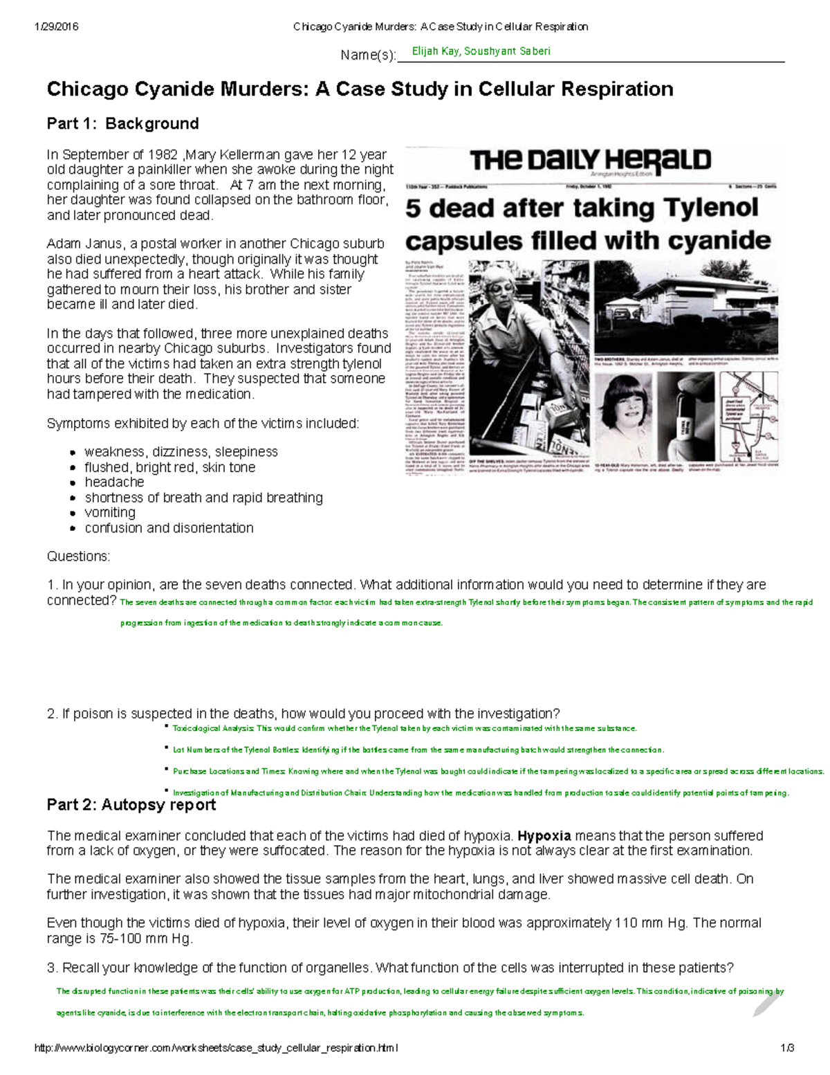 Chicago Cyanide Murders: A Cellular Respiration Case Study - Studocu