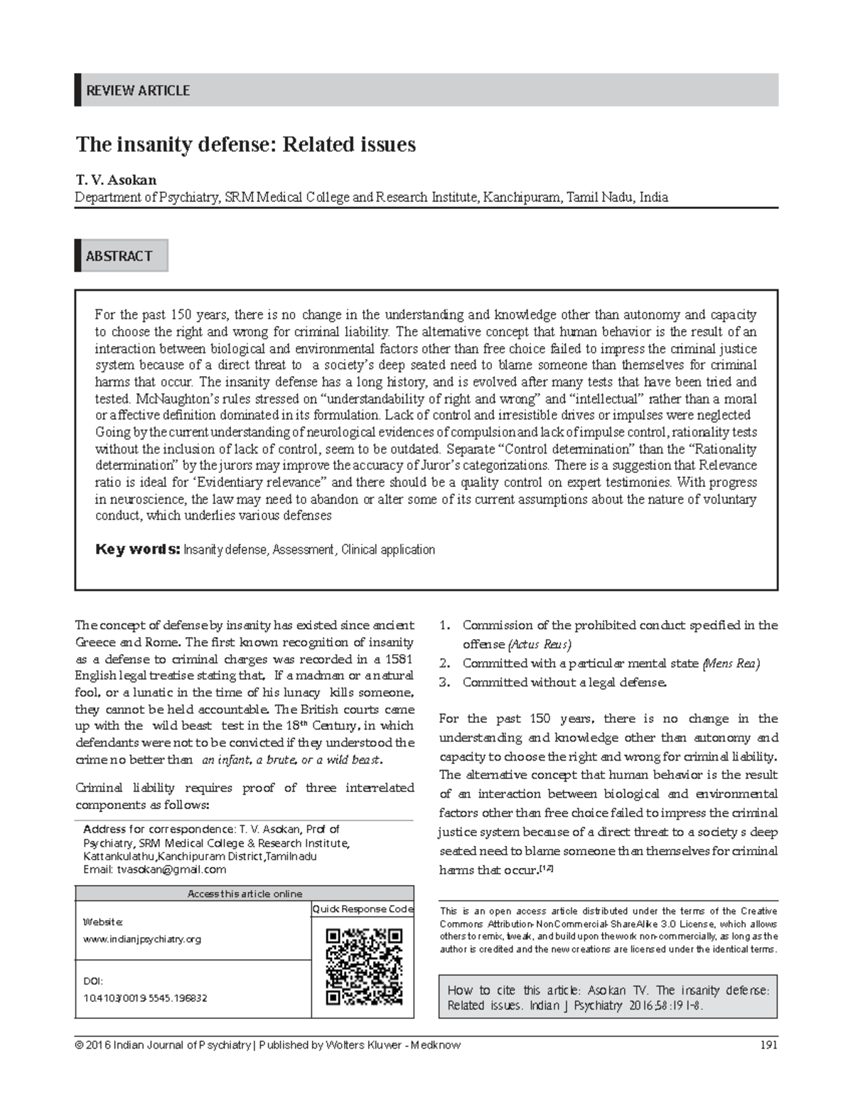 The Insanity Defense: Legal Standards and Clinical Implications in IPC ...