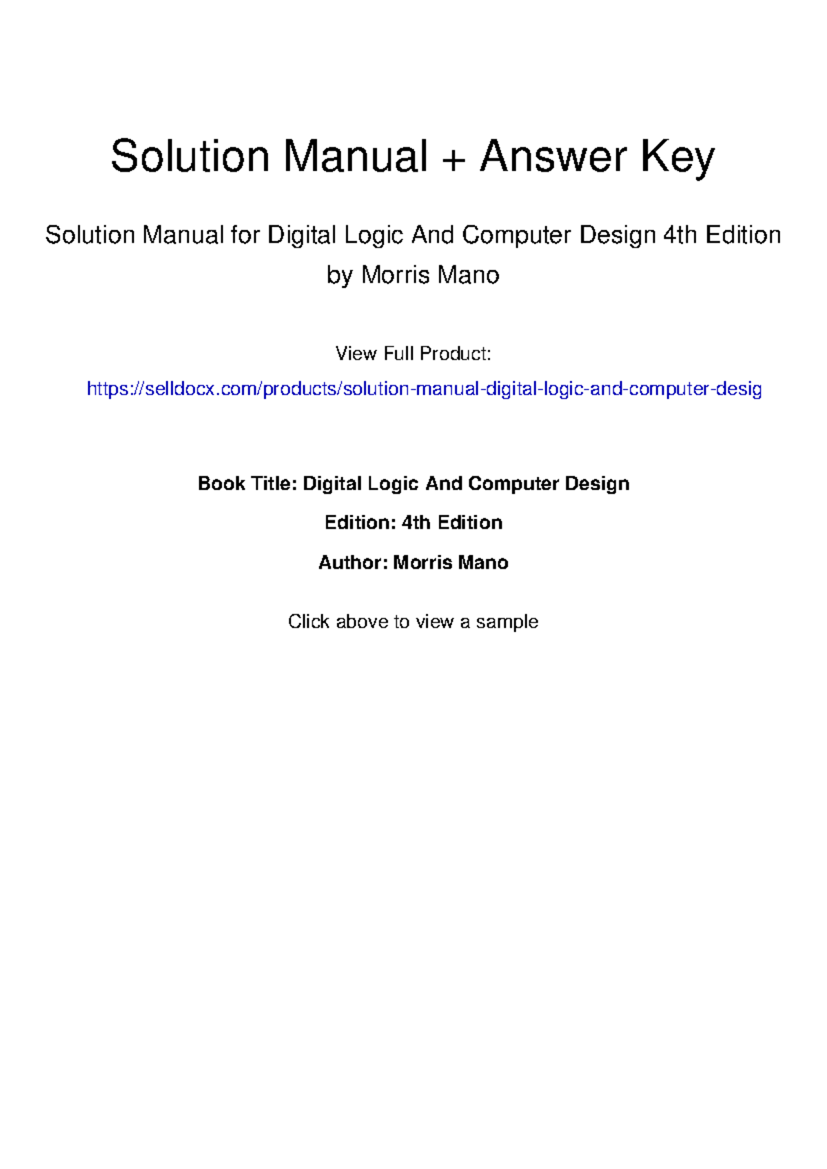Solution Manual for Digital Logic & Computer Design (4th Ed) - Studocu