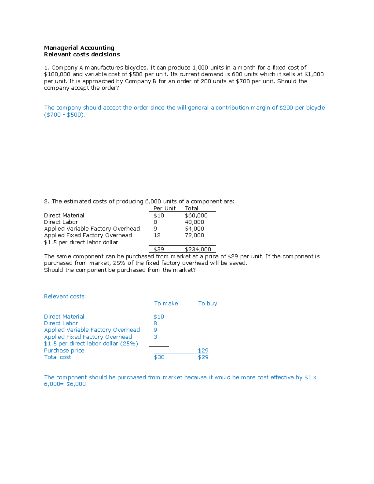 Relevant Costs Problems & Solutions - Managerial Accounting (2016 ...