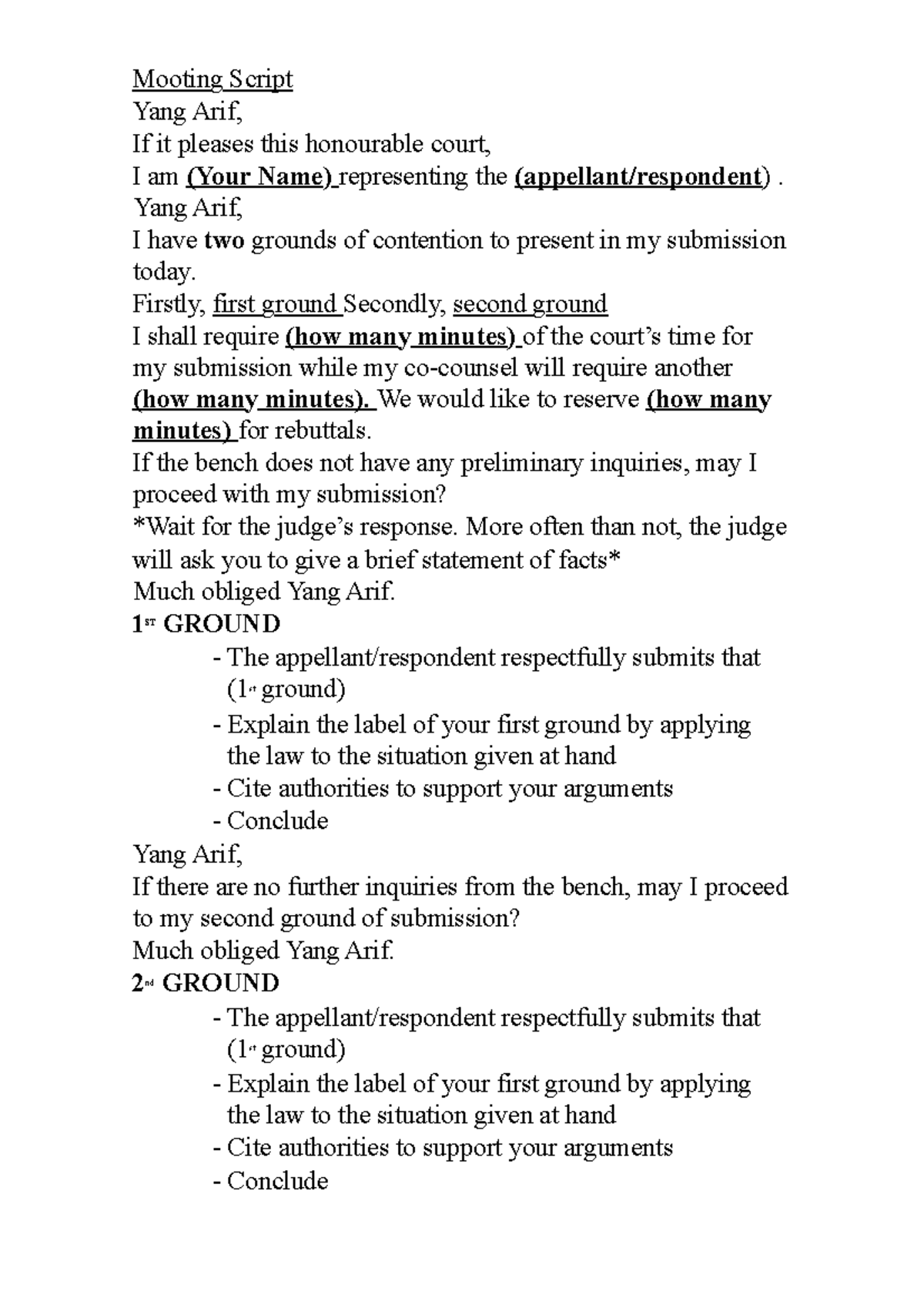 MOOT Script - mooting - Mooting Script Yang Arif, If it pleases this ...