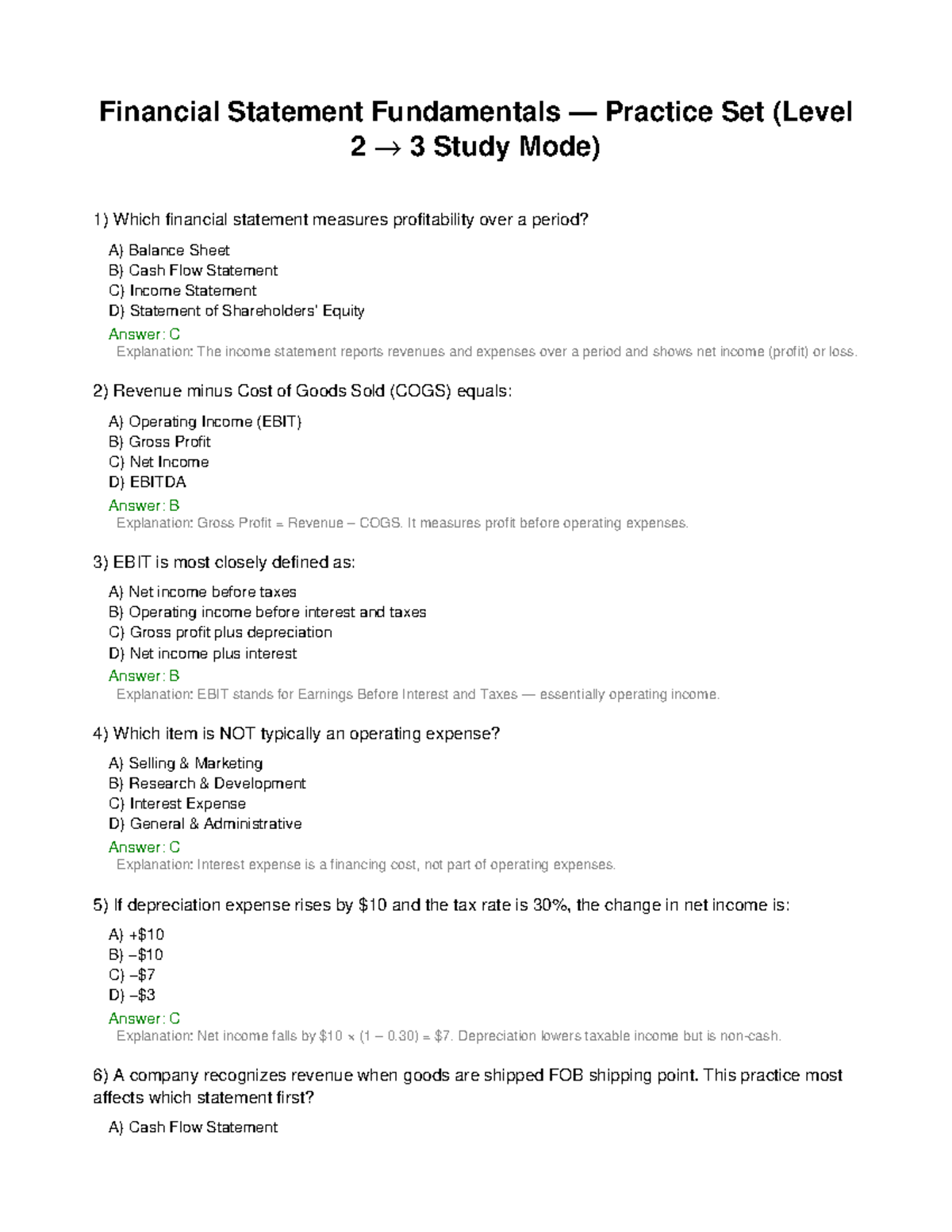 Financial Statement Fundamentals - Level 2 to 3 Practice Set - Studocu