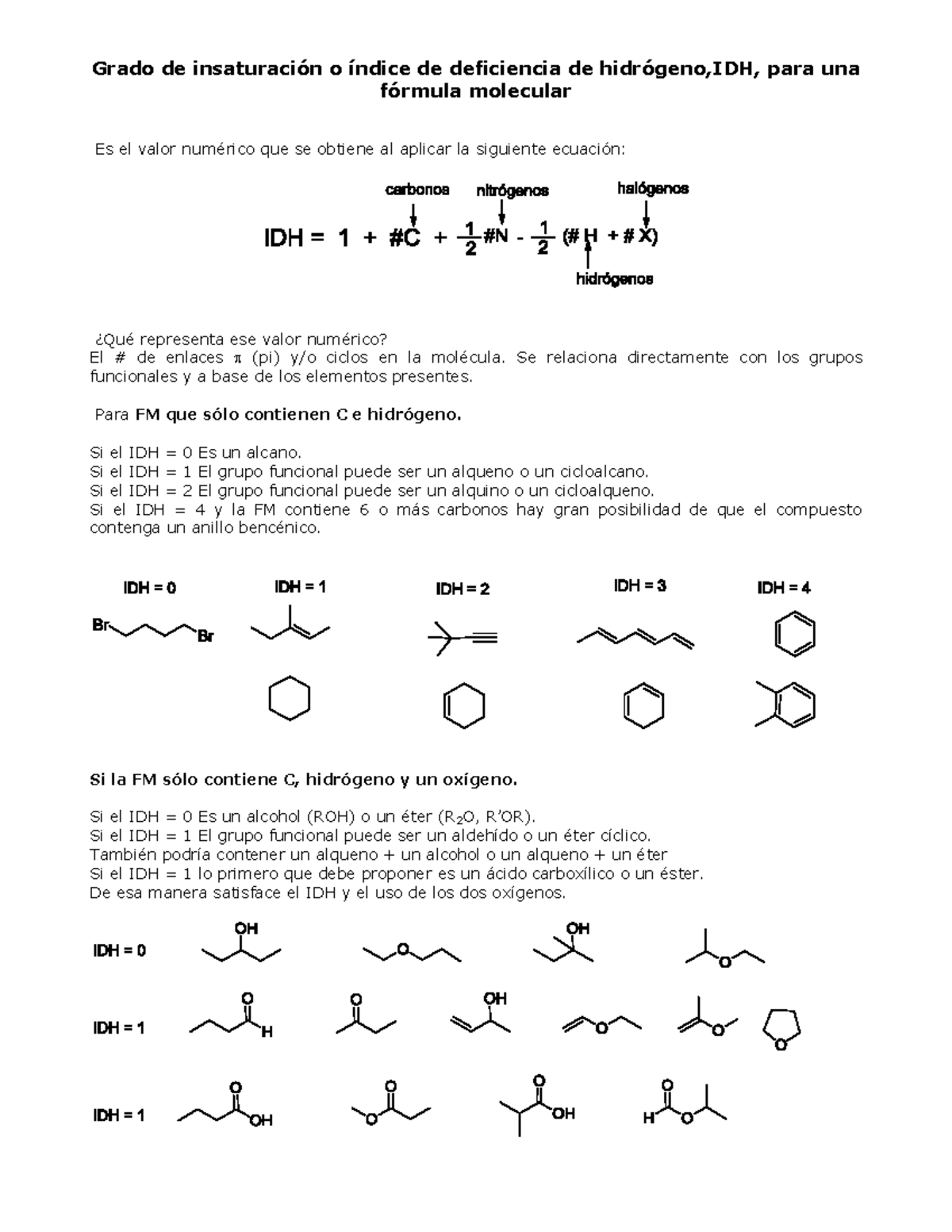 Cálculo e Interpretación del IDH en Compuestos Orgánicos - Studocu