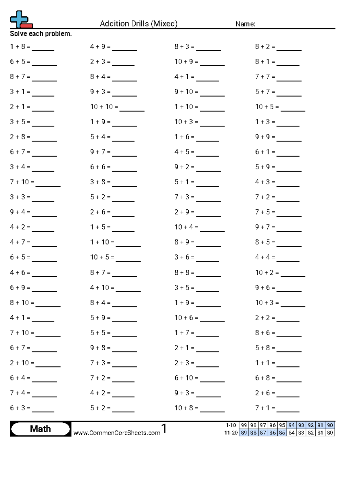 Math 2 Addition Drills (Mixed) - Answer Key - Studocu