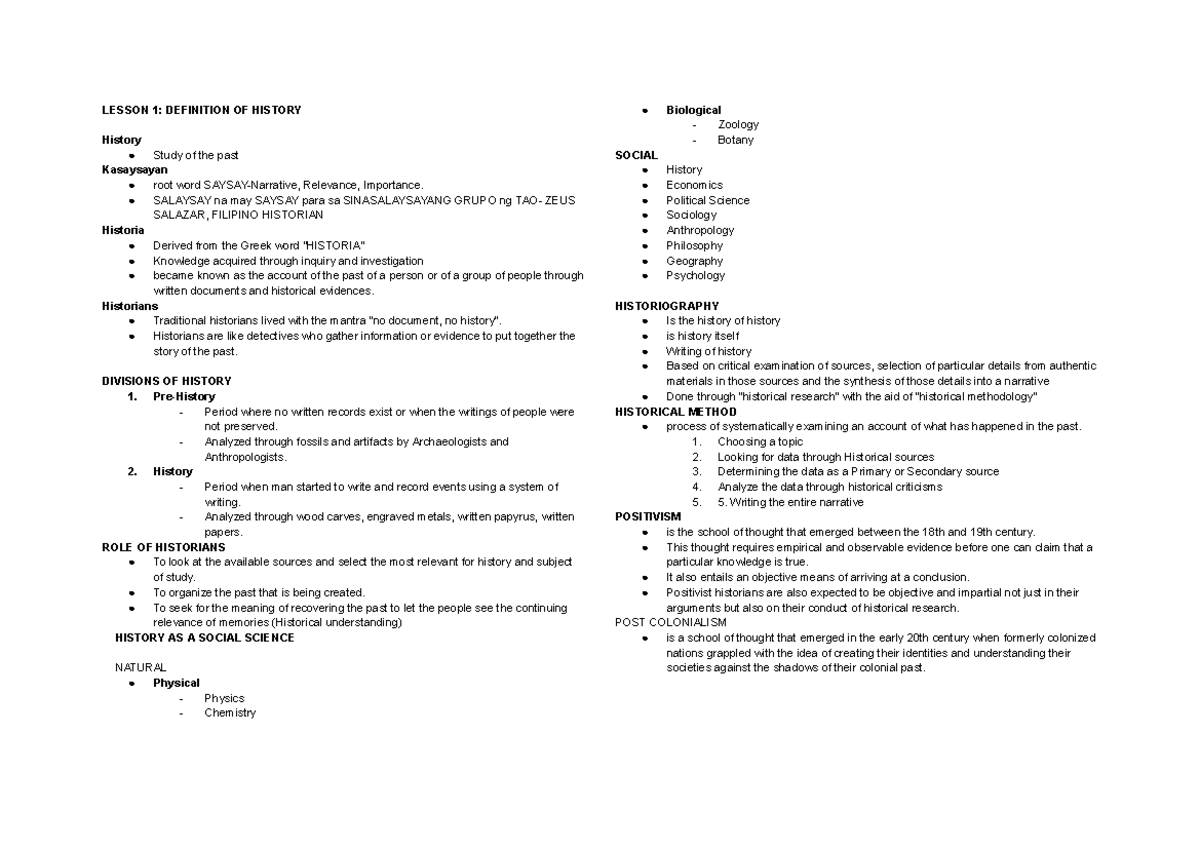HIST 101: Comprehensive History Review and Lesson Notes - Studocu
