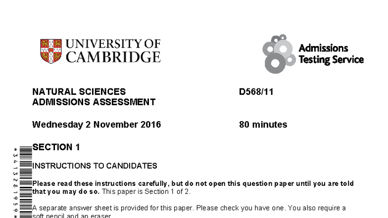 NSAA 2016 S1 Question Paper: Natural Sciences Admissions Assessment ...