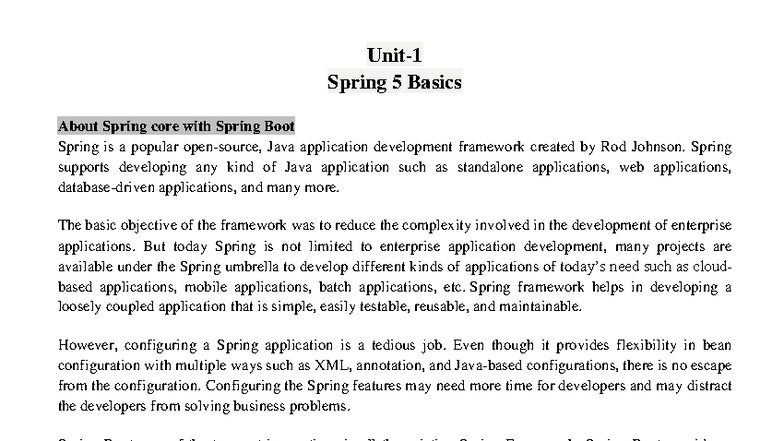 API&MS-Unit-1: Spring Core Basics with Spring Boot Overview - Studocu