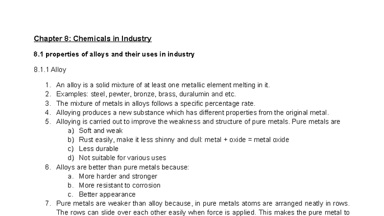 Alloy - Science Notes (Chapter 8) on Properties & Uses in Industry ...