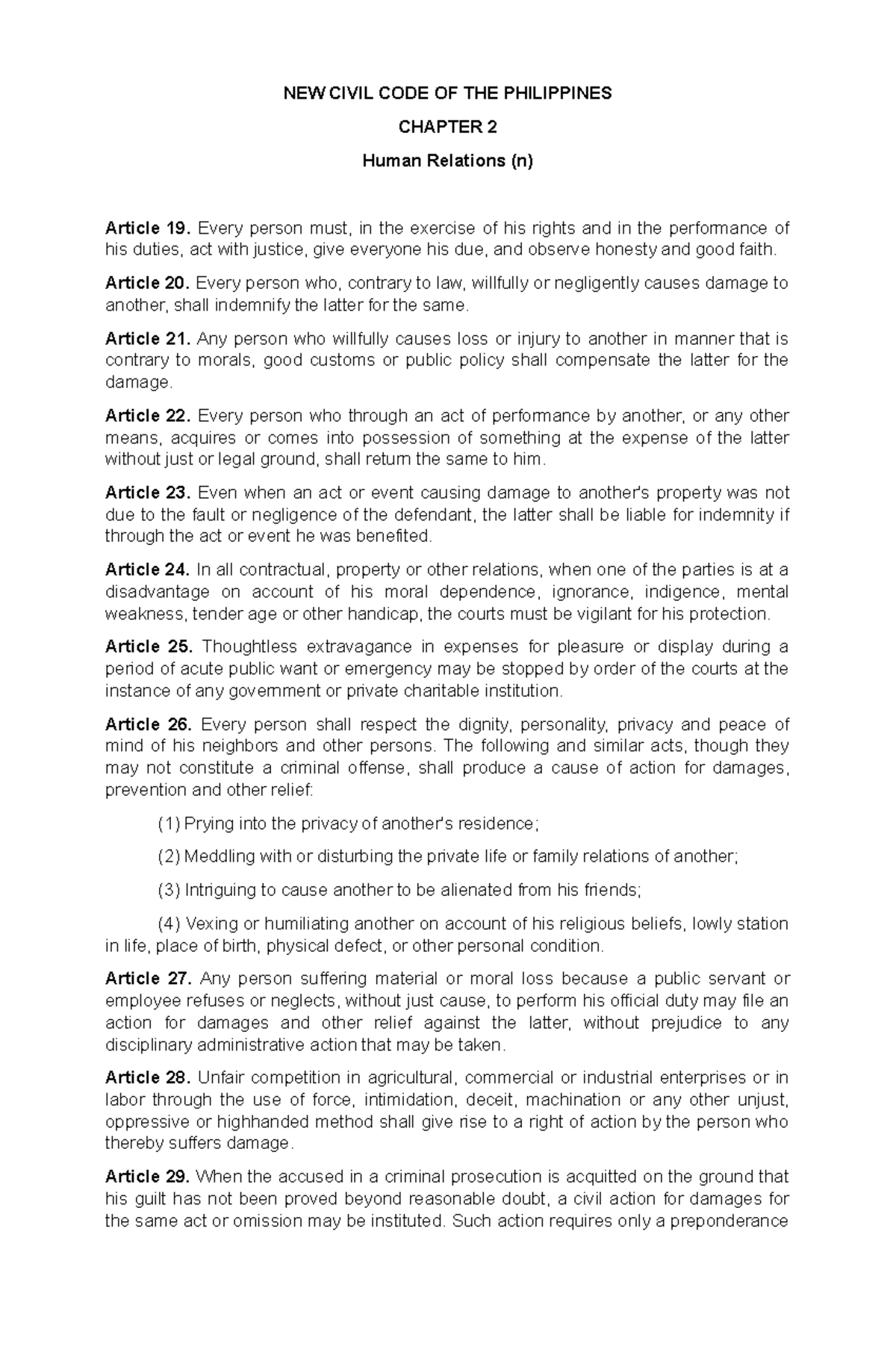 Revised Title: Civil Code of the Philippines: Chapter 2 - Human ...