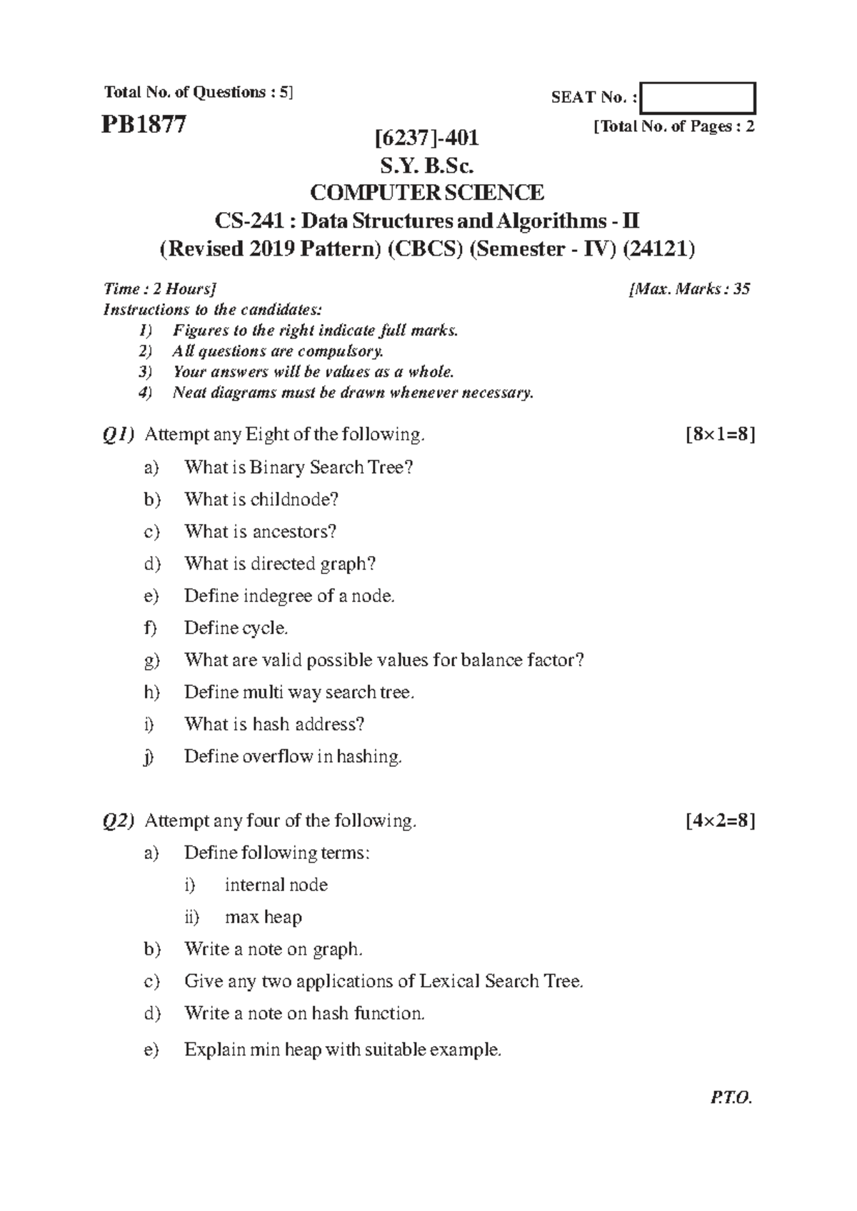 B.SC ( Computer Science ) April 2024 Sem 4 - [6237]-401 1 Total No. of ...