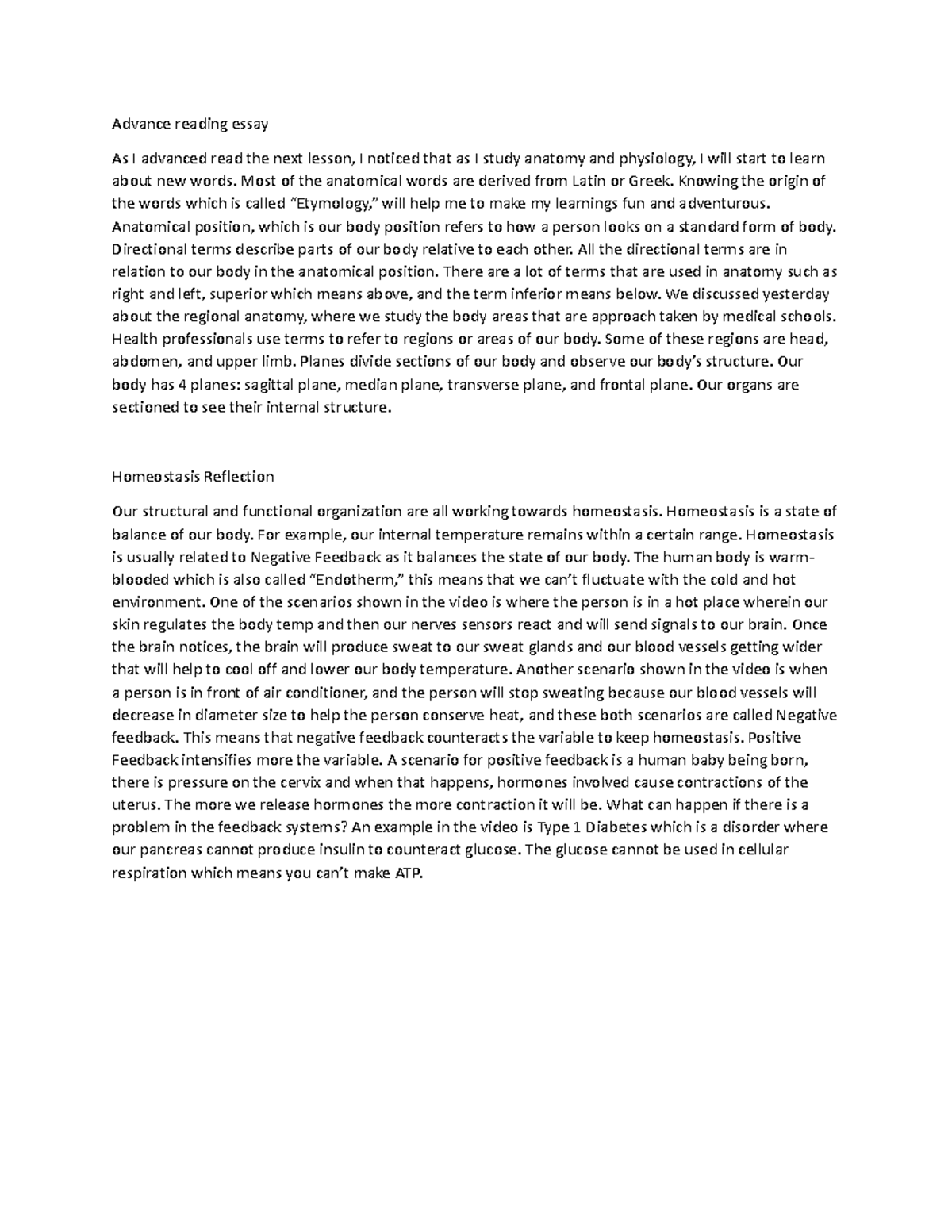 Anaphy First Essays - Reflection Essay - Advance reading essay As I ...