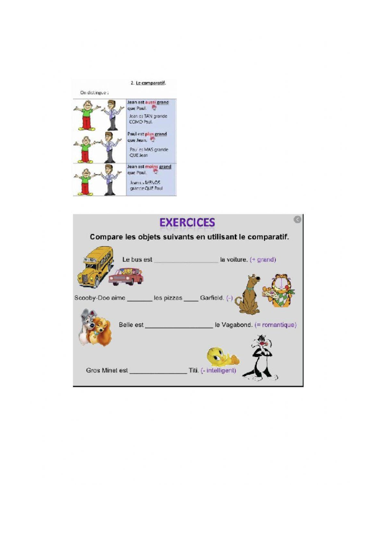 Worksheet 282372 - Comparatives in French and Spanish - Studocu
