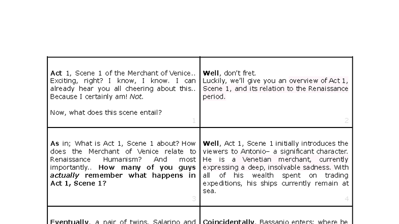 Merchant of Venice Homework: Act 1, Scene 1 Overview - Studocu