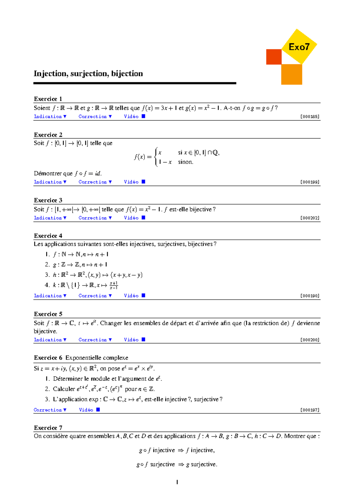 Exercice mathématique injections surjections bijections - Exo7 ...