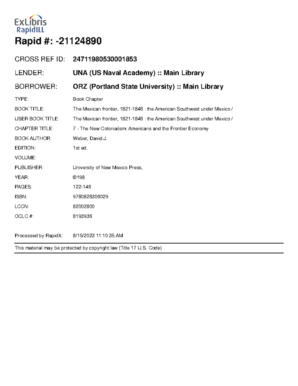 The Mexican Frontier, 1821-1846: Chapter 7 - The New Colonialism ...