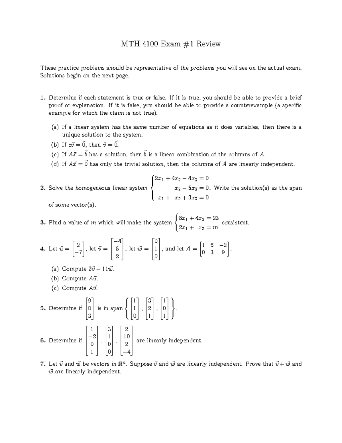 MTH 4100 Exam #1 Review - Summer Session Solutions - Studocu