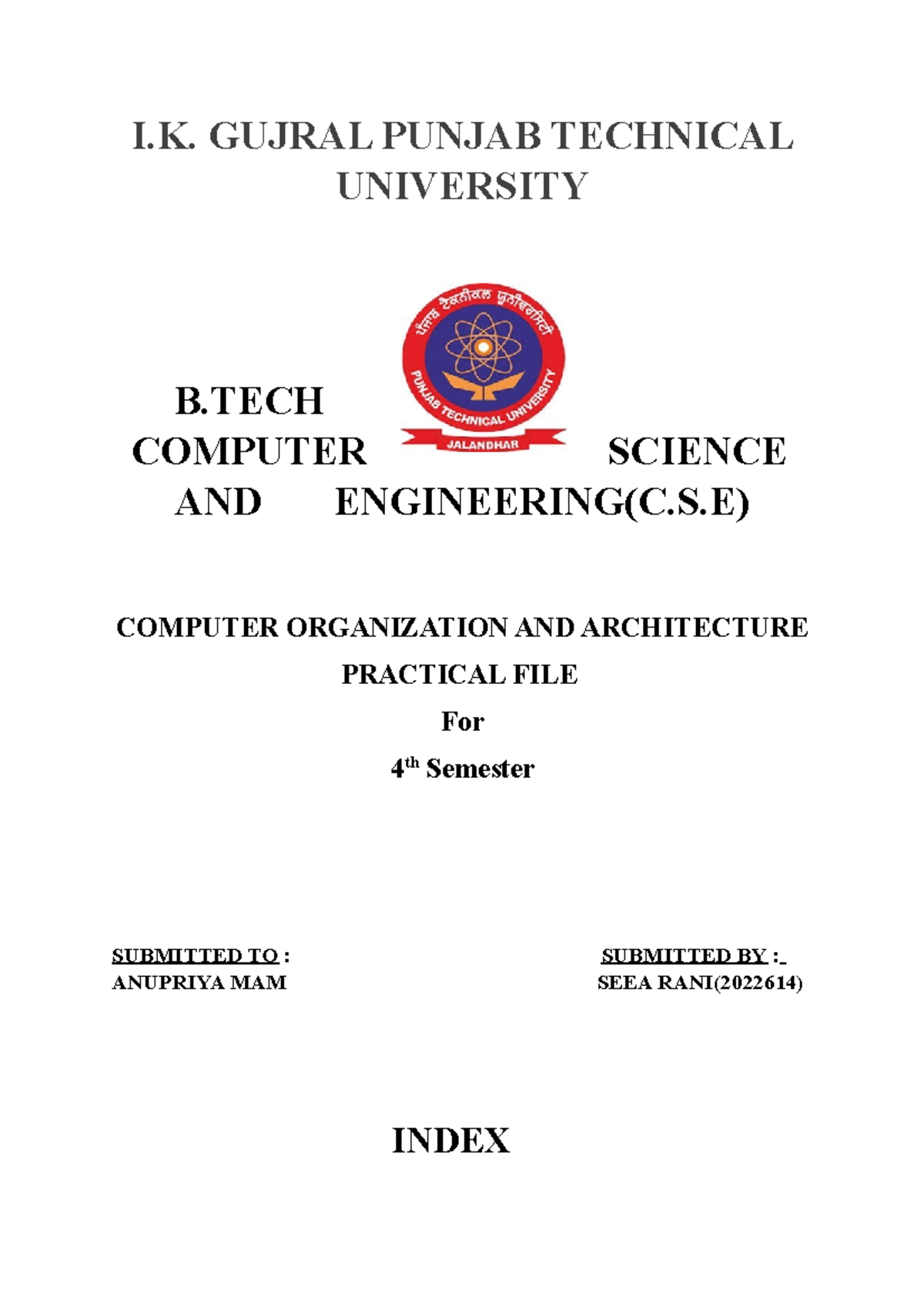 Lab File for Computer Organization & Architecture (CSE - 4th Sem) - Studocu