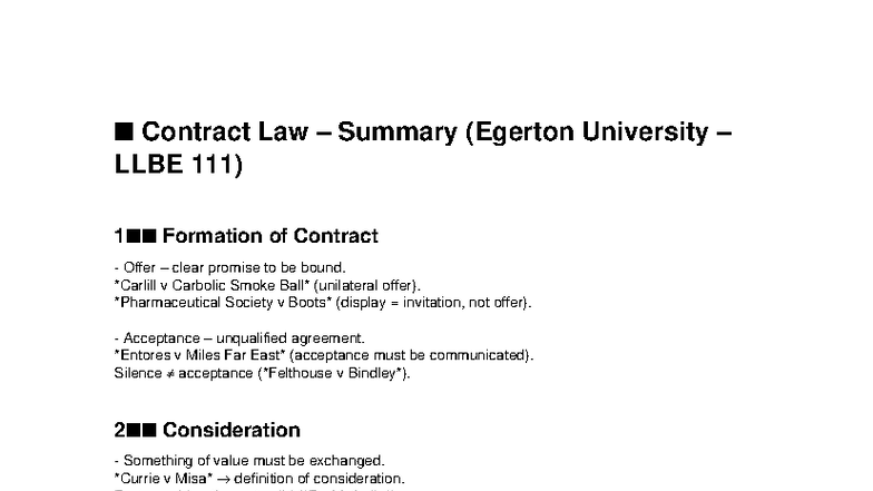 Contract Law Summary (LLBE) - Key Concepts & Case Examples - Studocu