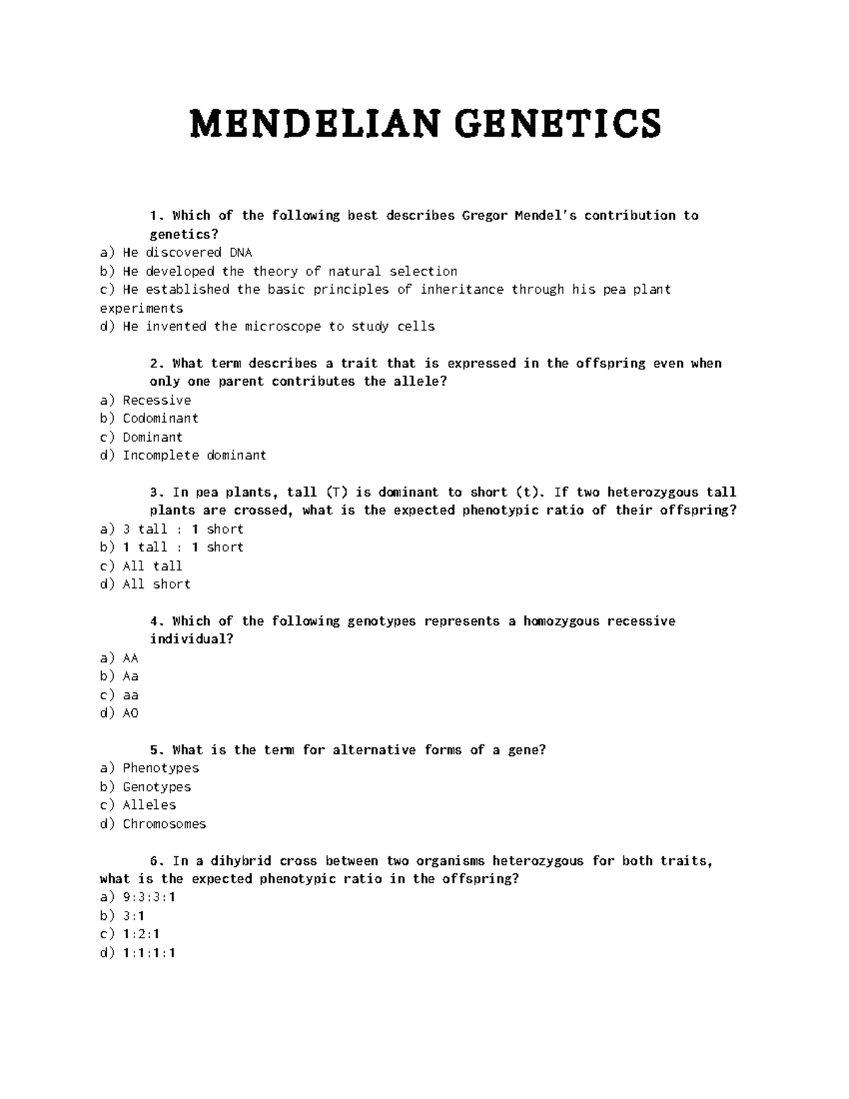 Genetics Quiz Concepts Of Segregation And Inheritance Patterns