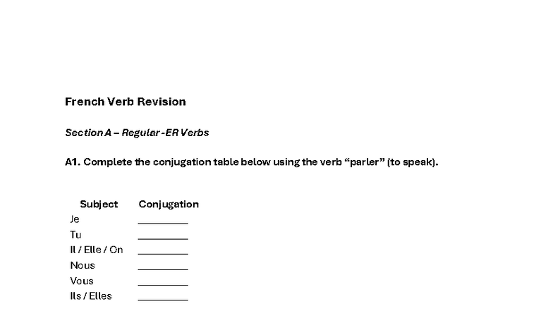 Revision F1 - FRENCH STUDY PRACTICE - French Verb Revision Section A ...