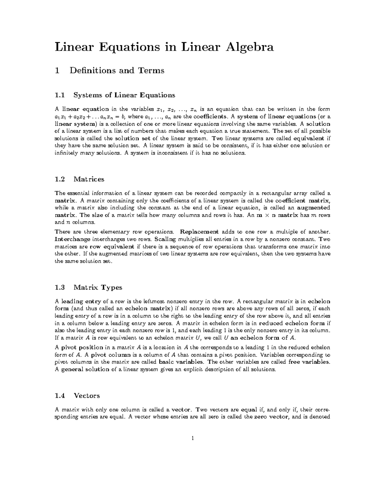 Linear Algebra Concepts and Formula Sheet for Exam Preparation ...