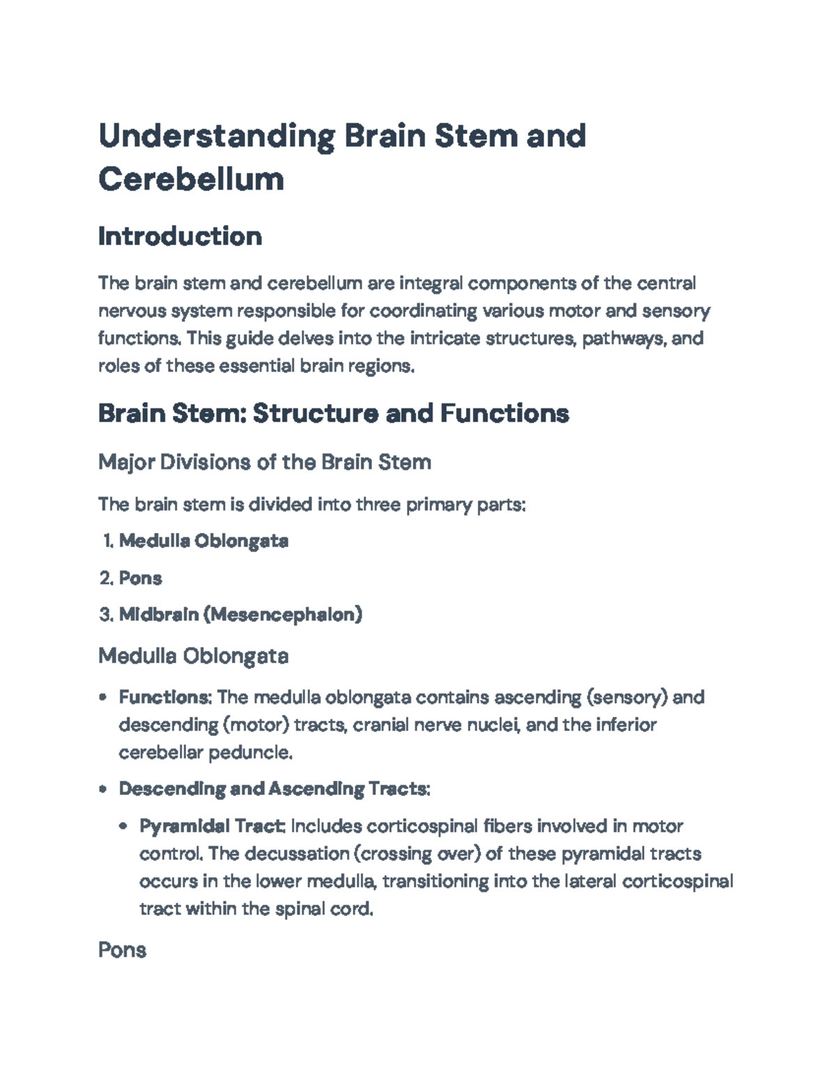 Brain Stem and Cerebellum Overview: Structure and Functions ...